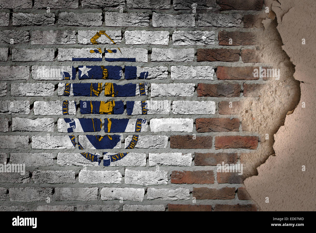 Dark brick wall texture with plaster - flag painted on wall ...
