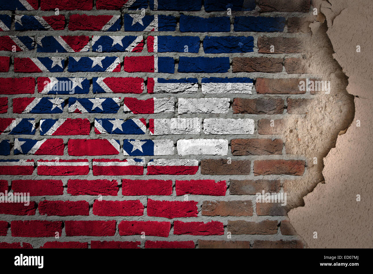 Dark brick wall texture with plaster - flag painted on wall ...