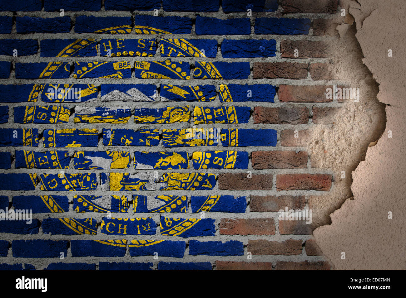 Dark brick wall texture with plaster - flag painted on wall - Nebraska ...