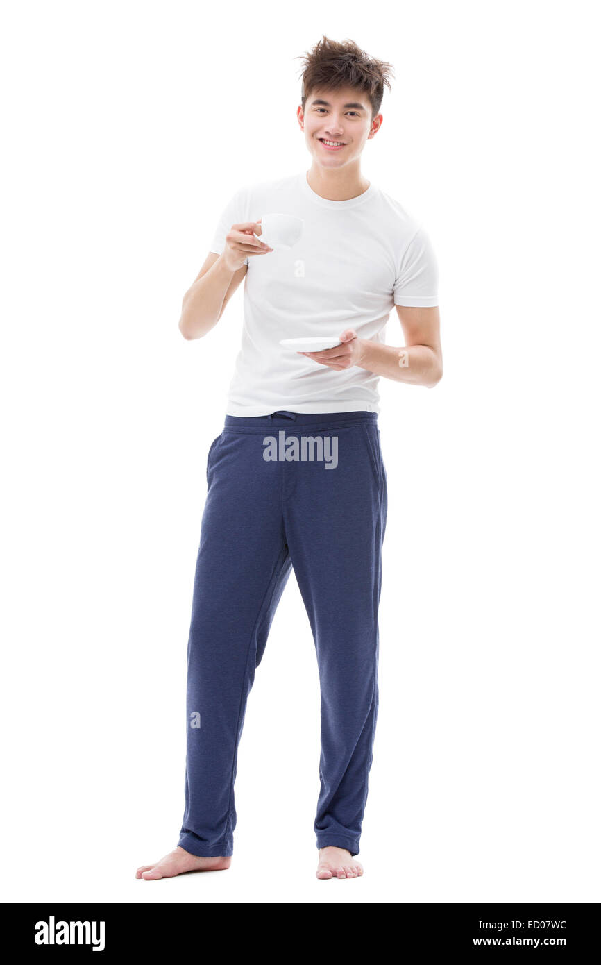 Cheerful man drinking coffee Cut Out Stock Images & Pictures - Alamy