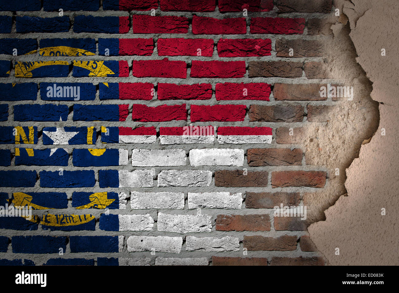 Dark brick wall texture with plaster - flag painted on wall - North ...