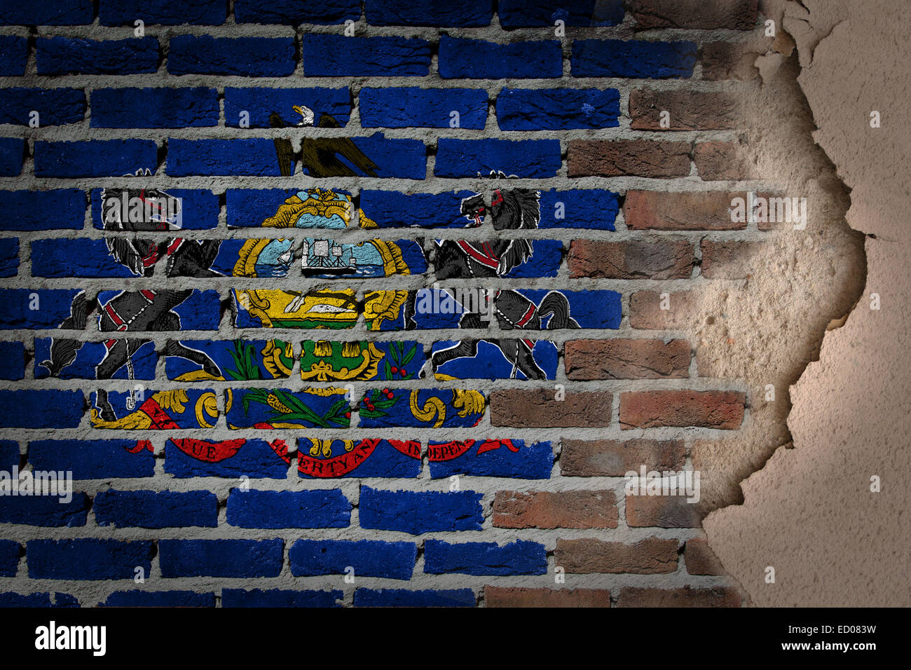 Dark brick wall texture with plaster - flag painted on wall ...