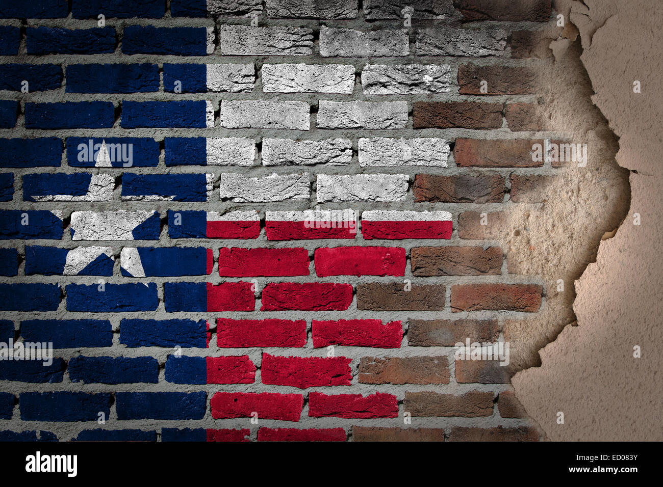 Dark brick wall texture with plaster - flag painted on wall - Texas ...