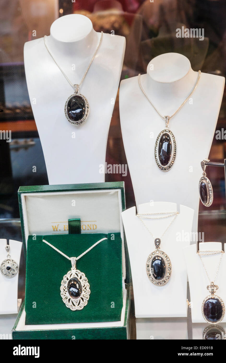 England, Yorkshire, Whitby, Whitby Jet Jewellery Shop Display Stock ...