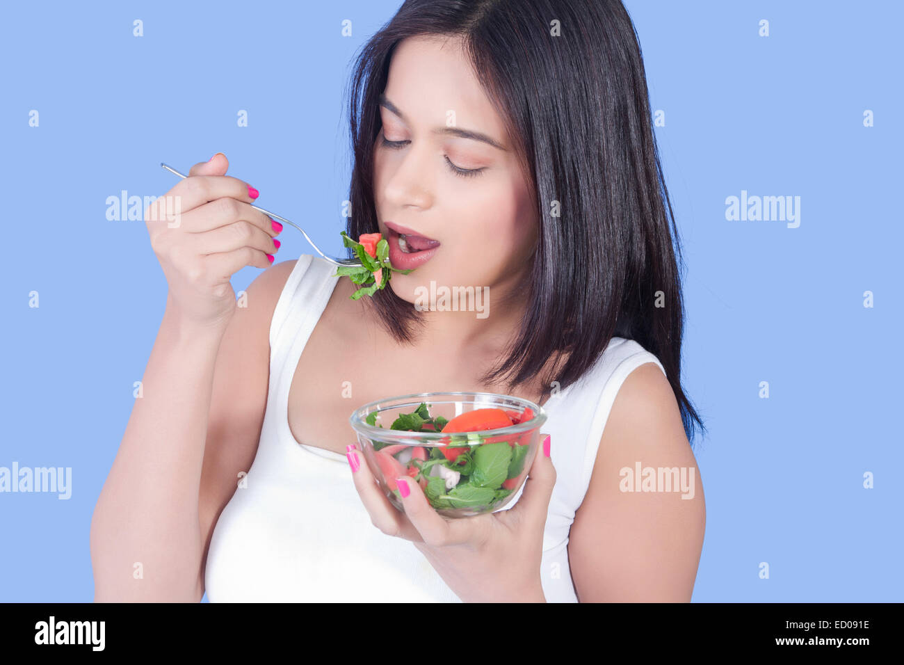 Indian Beautiful Lady Eating Salad High Resolution Stock Photography ...