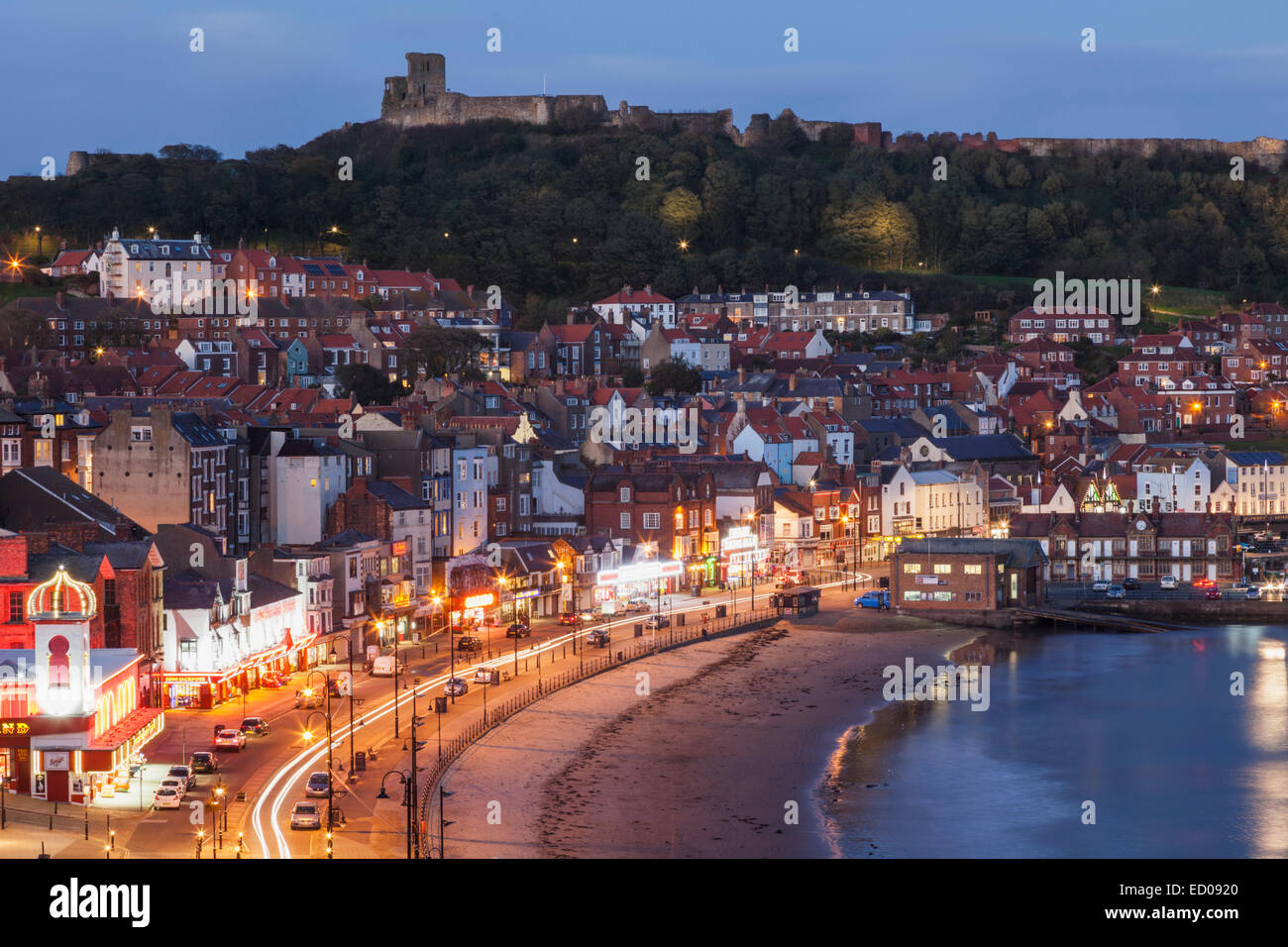 England, Yorkshire, Scarborough, Town Skyline and Castle Stock Photo ...