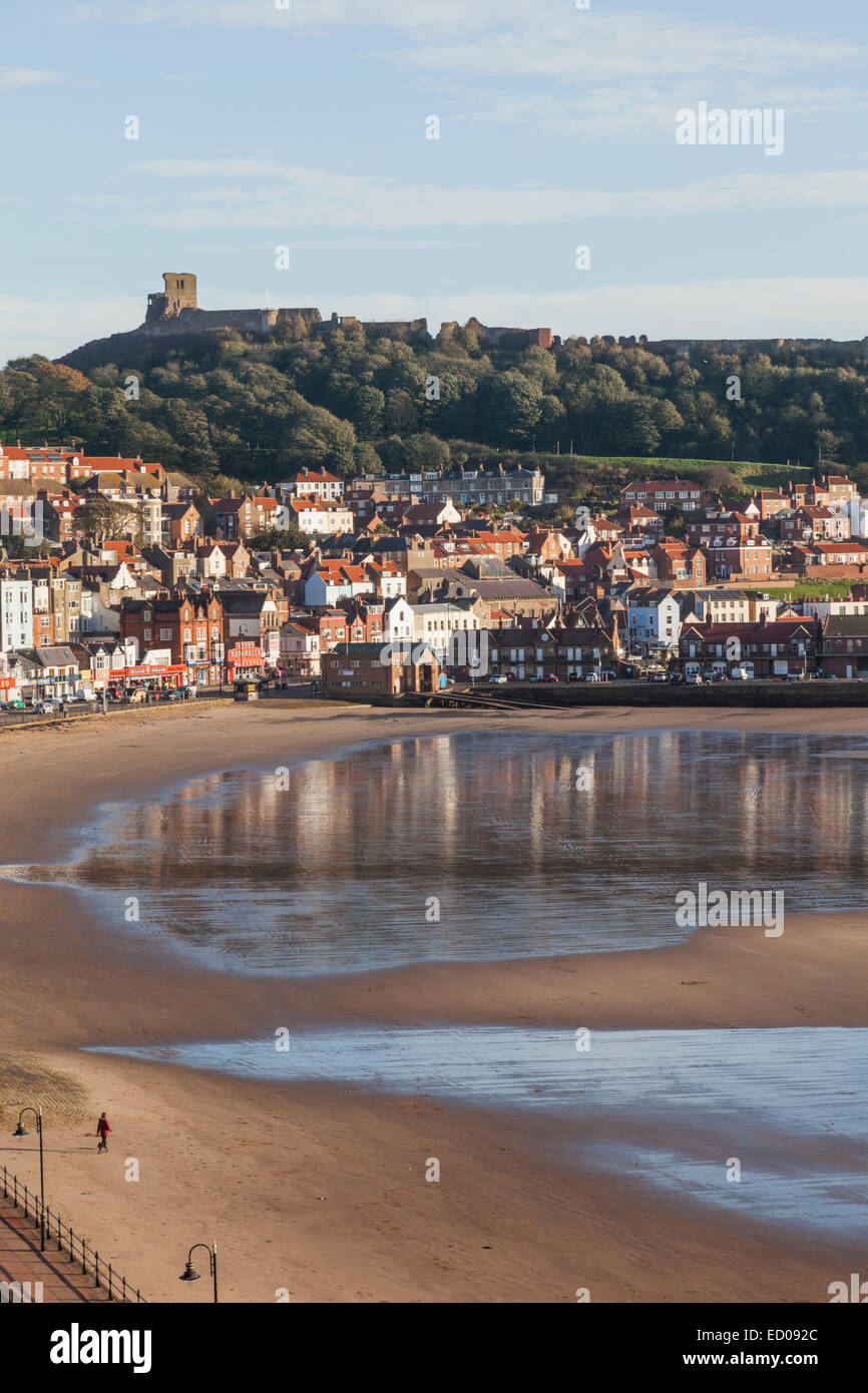 England, Yorkshire, Scarborough, Town Skyline and Castle Stock Photo ...