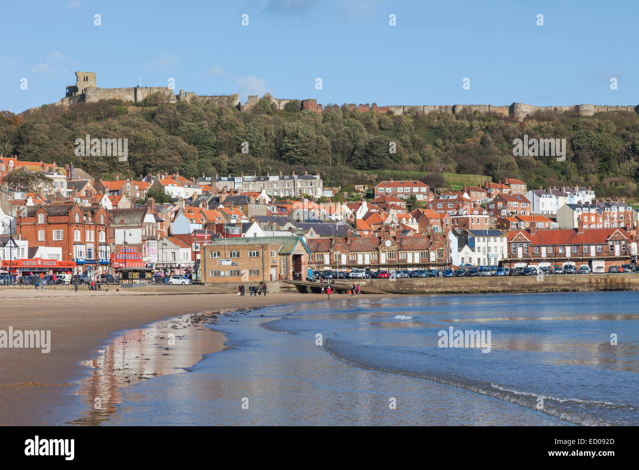 England, Yorkshire, Scarborough, Town Skyline and Castle Stock Photo ...