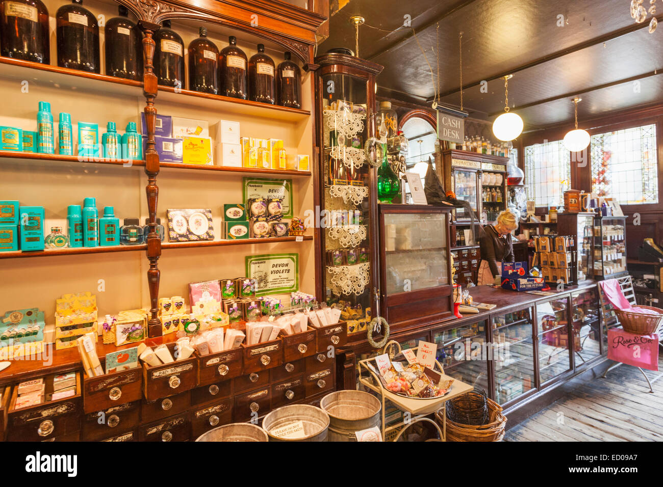 England, Yorkshire, Howarth, Traditional Pharmacy Shop Interior Stock ...