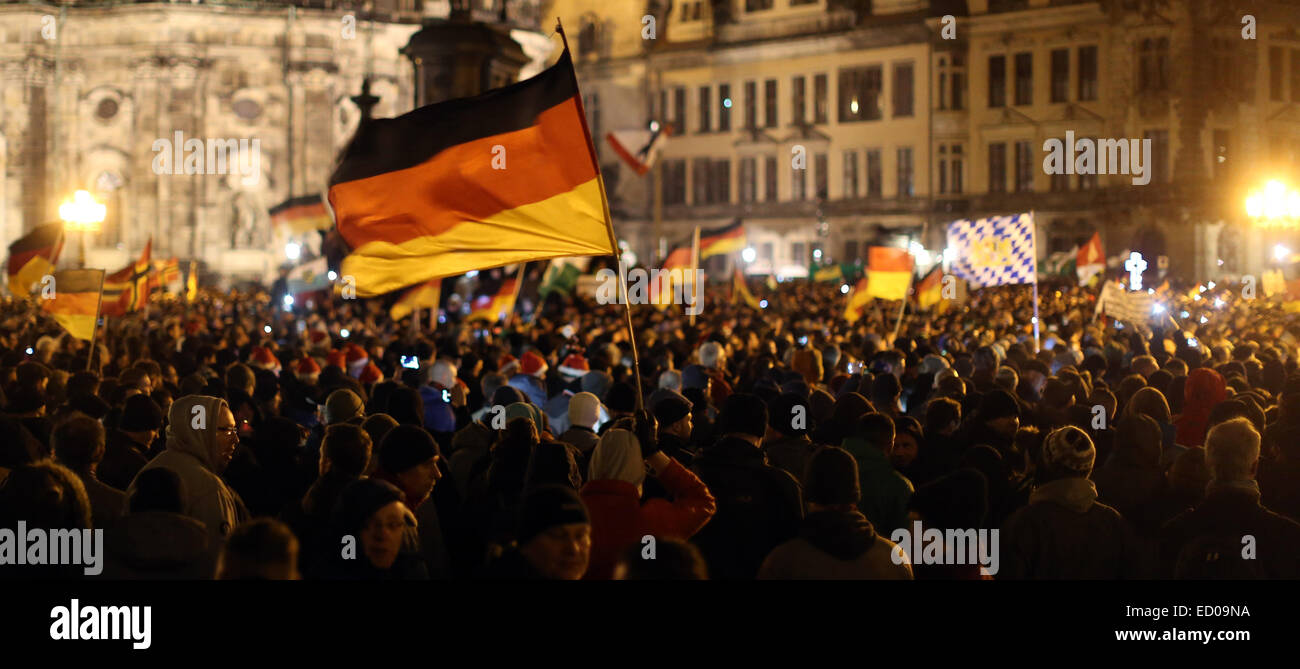 Dresden, Germany. 22nd Dec, 2014. Supporters of the 'Pegida' movement ...
