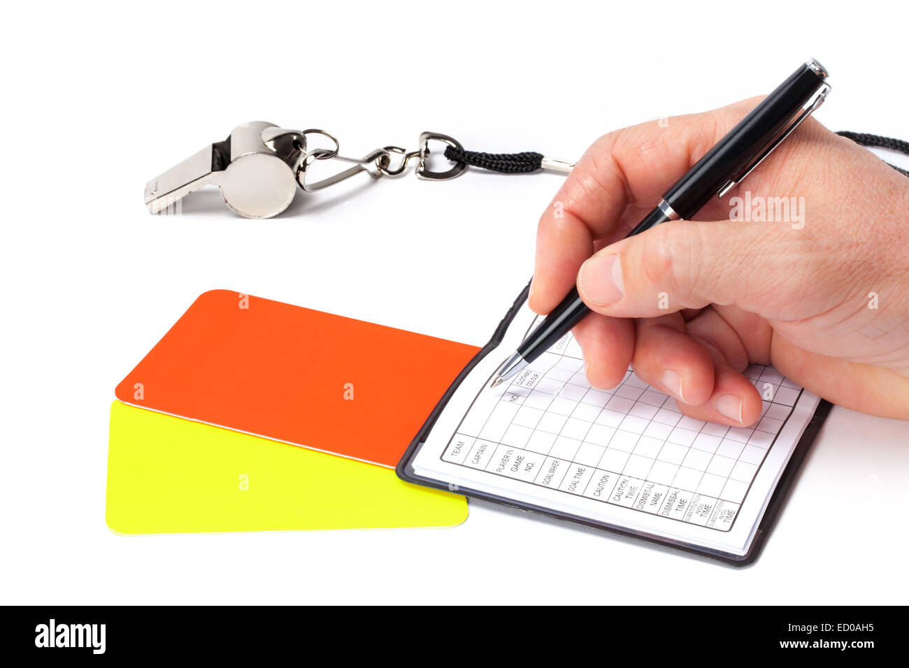 Referee is writing in his notebook on the desk Stock Photo - Alamy