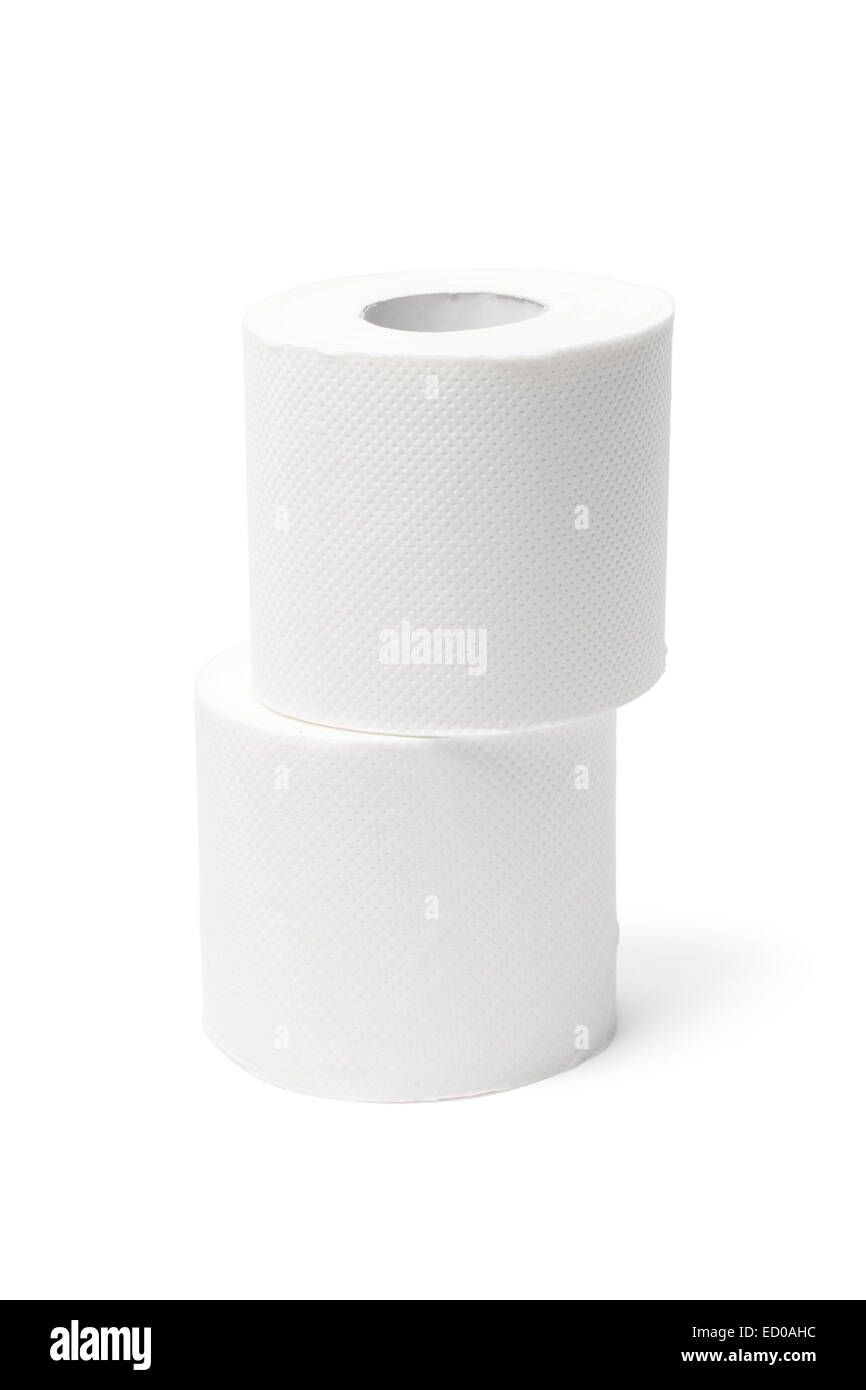 Photo of two toilet paper rolls on pile isolated on white Stock Photo ...