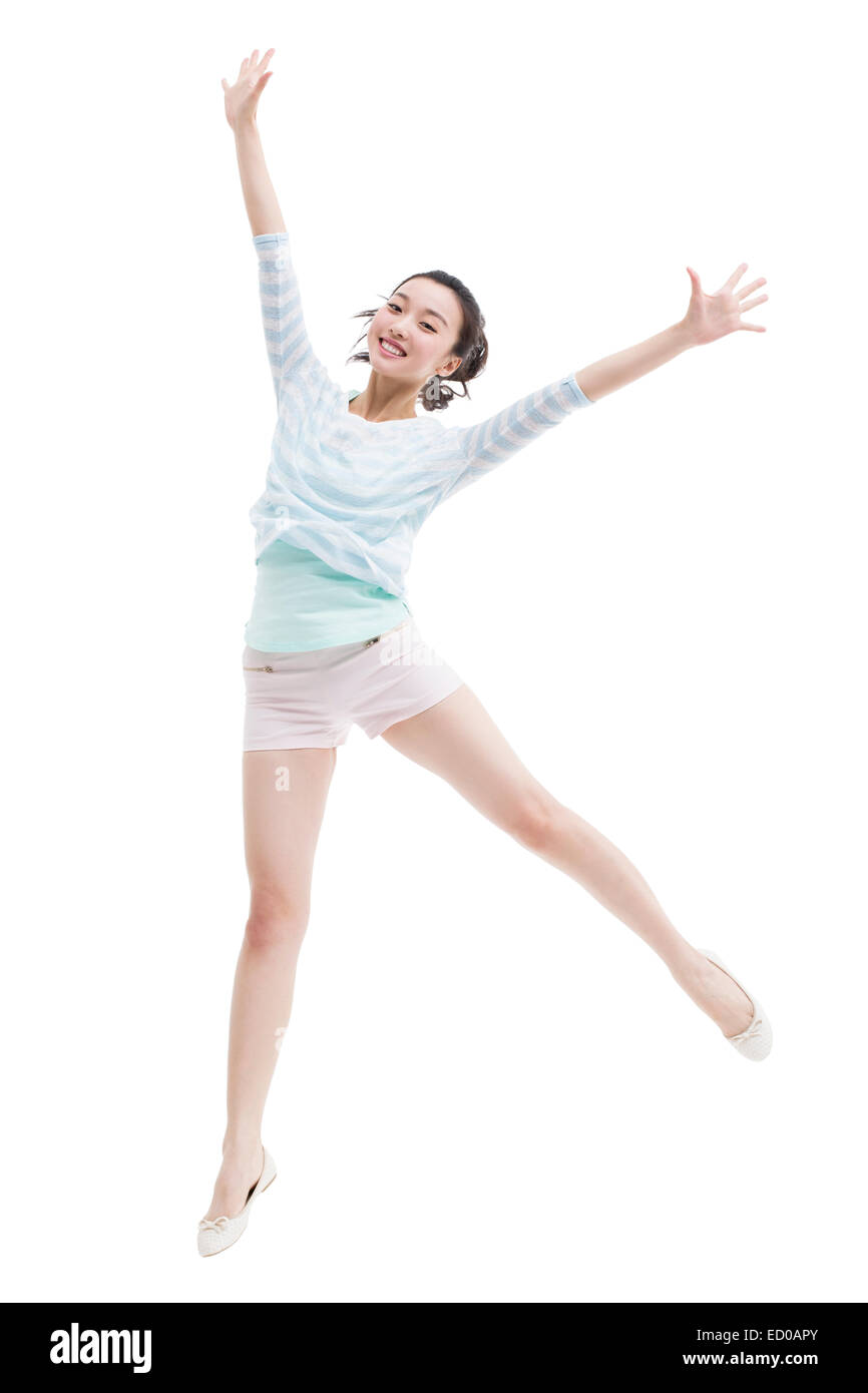 Woman jumping for joy Cut Out Stock Images & Pictures - Alamy