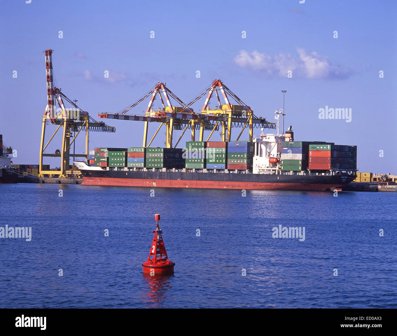 Container ship at container terminal, Muscat Port, Muscat, Sultinate of ...