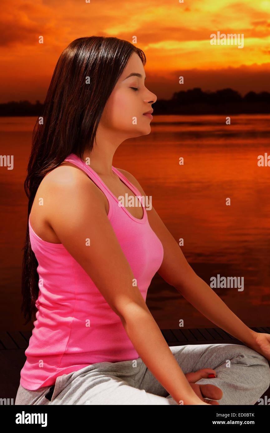 indian Lady Yoga Meditation Stock Photo - Alamy