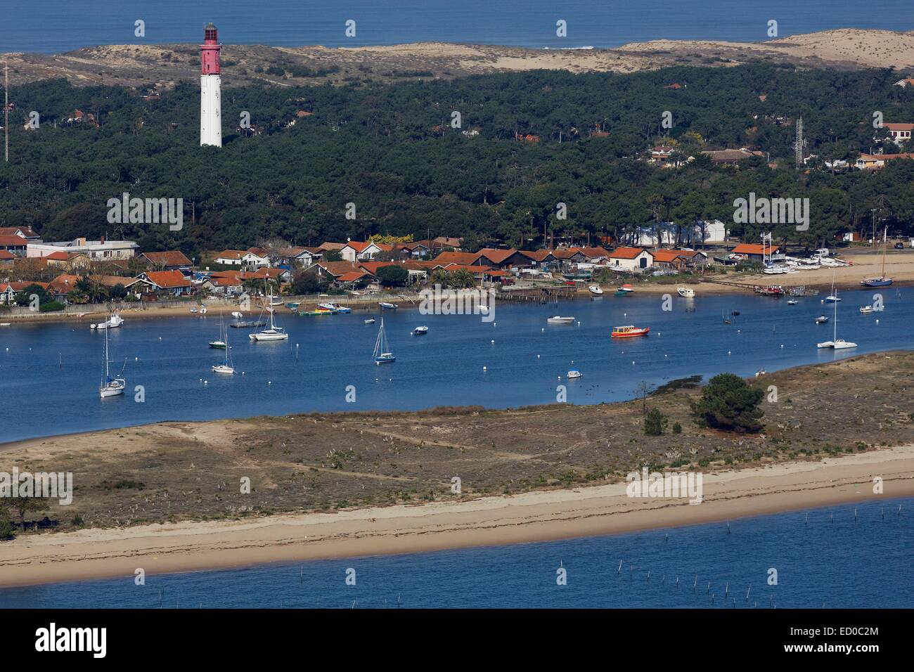 France, Gironde, Bassin d'Arcachon, Cap Ferret and the lighthouse ...