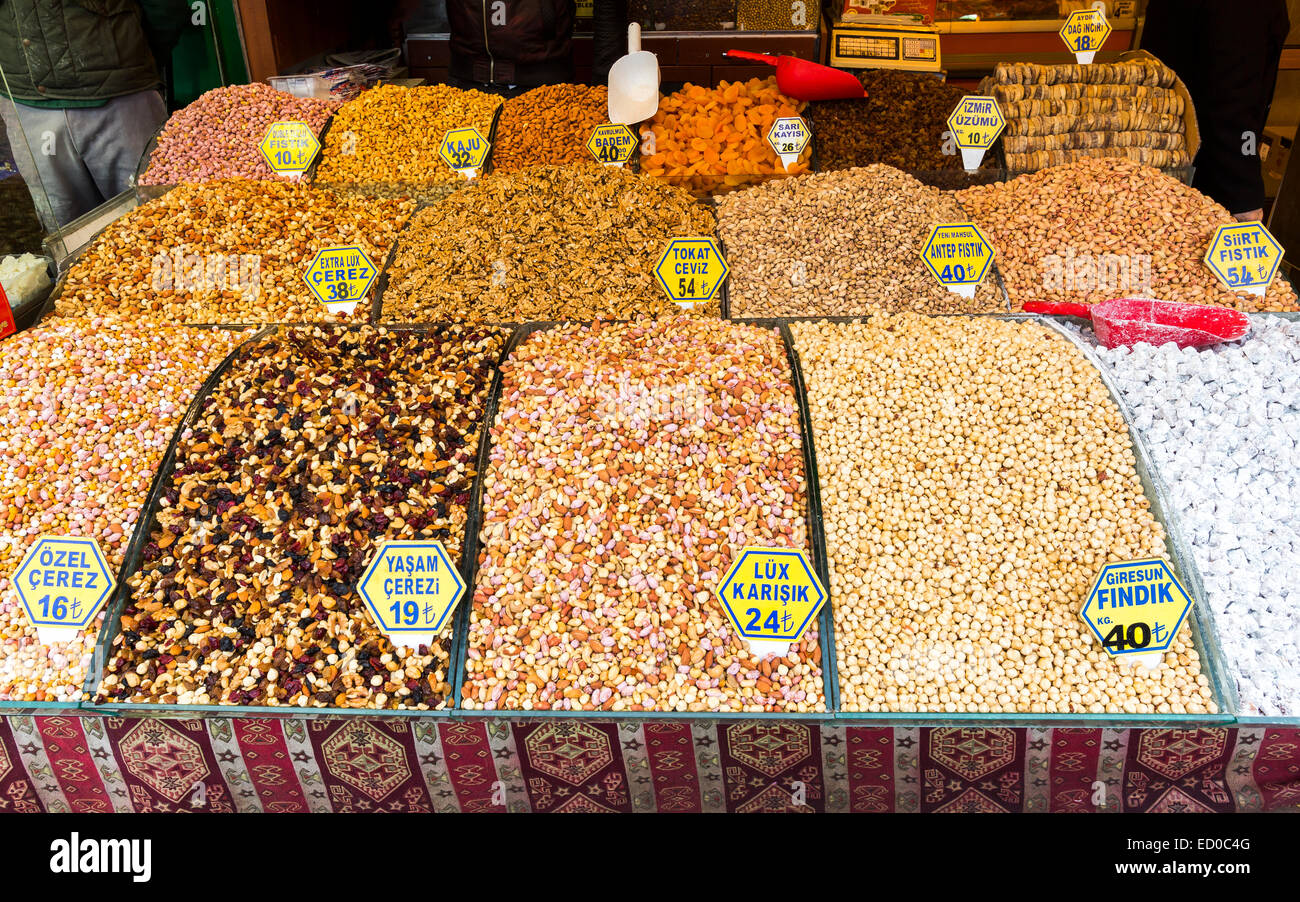 Eastern bazaar of nuts, delight and sweets in Istanbul, Turkey Stock ...