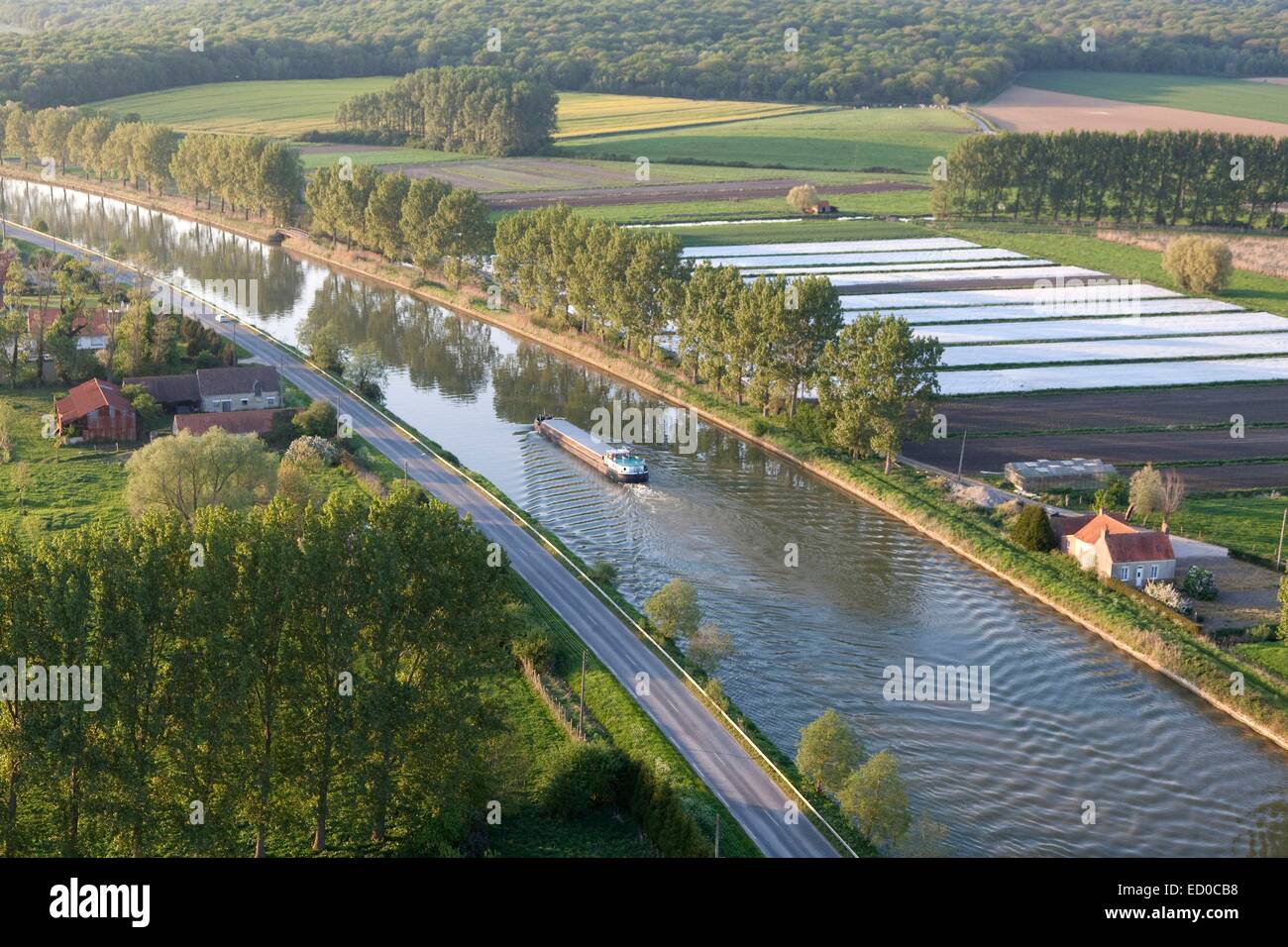 France, Nord, Watten, barge on the Canal de l'Aa (aerial view Stock ...