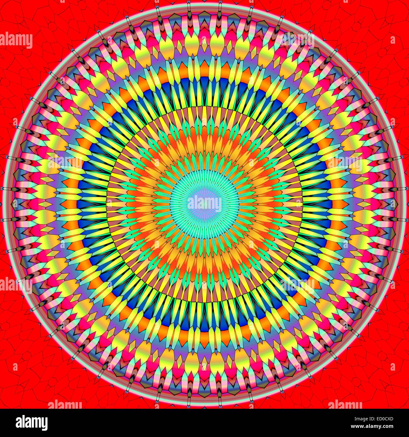 Colorful Mandala circle on a red background Stock Photo - Alamy