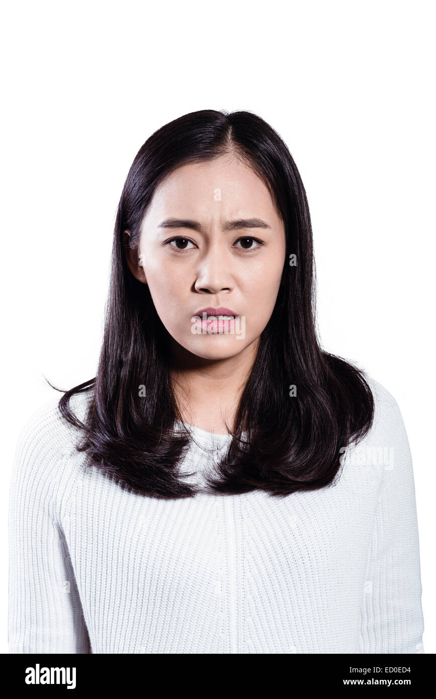 Woman looking worried at camera hi-res stock photography and images - Alamy