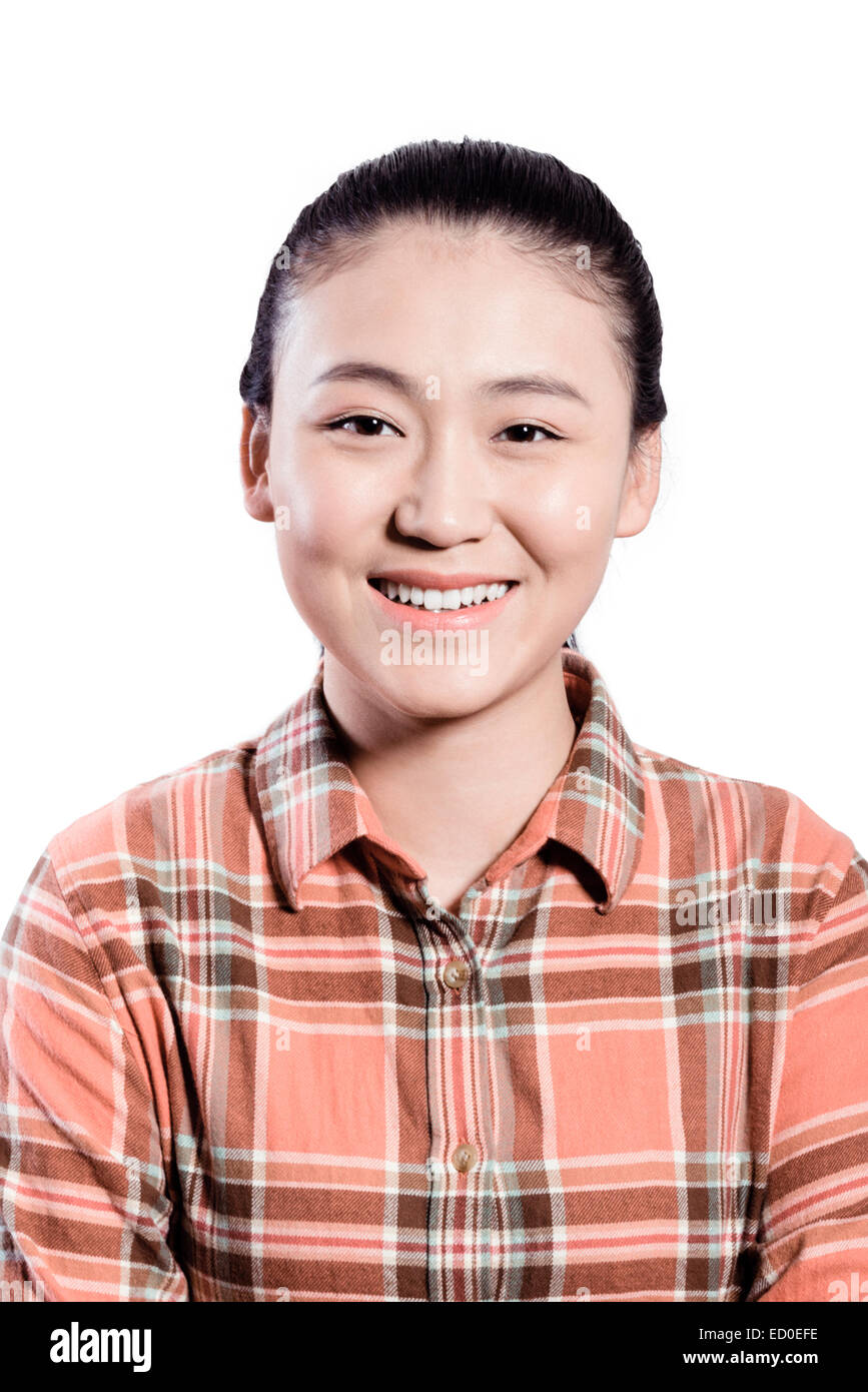 Smiling woman plain background hi-res stock photography and images - Alamy