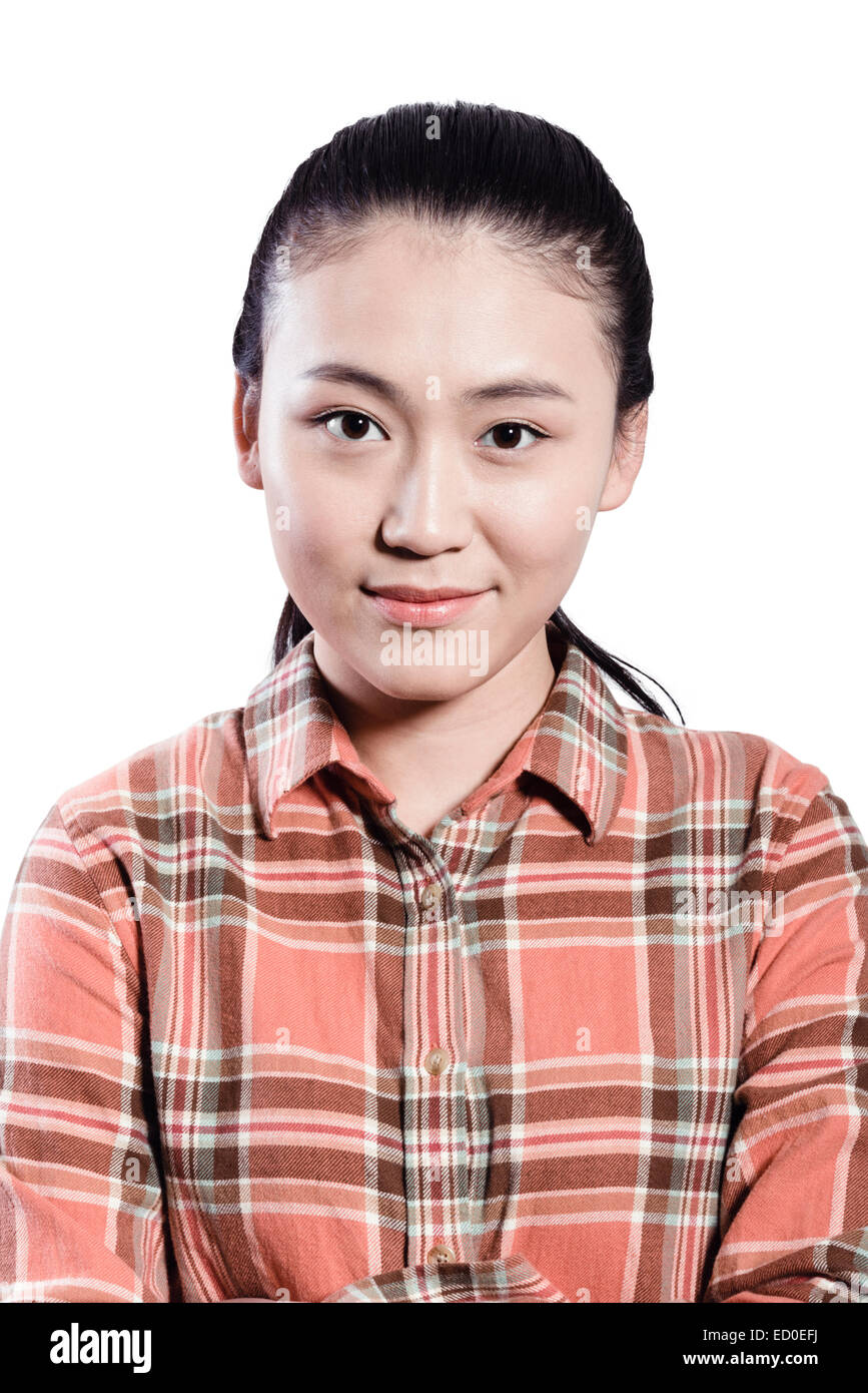 Smiling woman plain background hi-res stock photography and images - Alamy