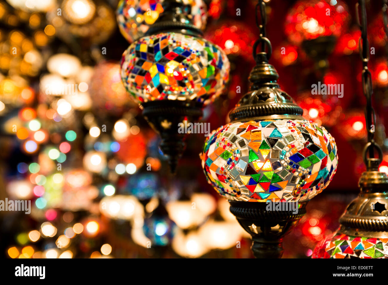 Multiple colorful Turkish lanterns for sale on market streets in ...