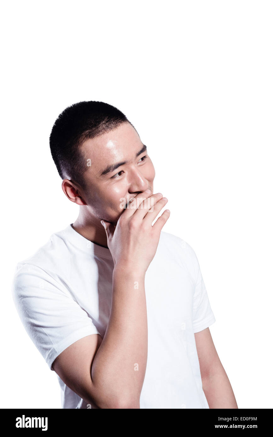 Hand over mouth and smiling hi-res stock photography and images - Alamy