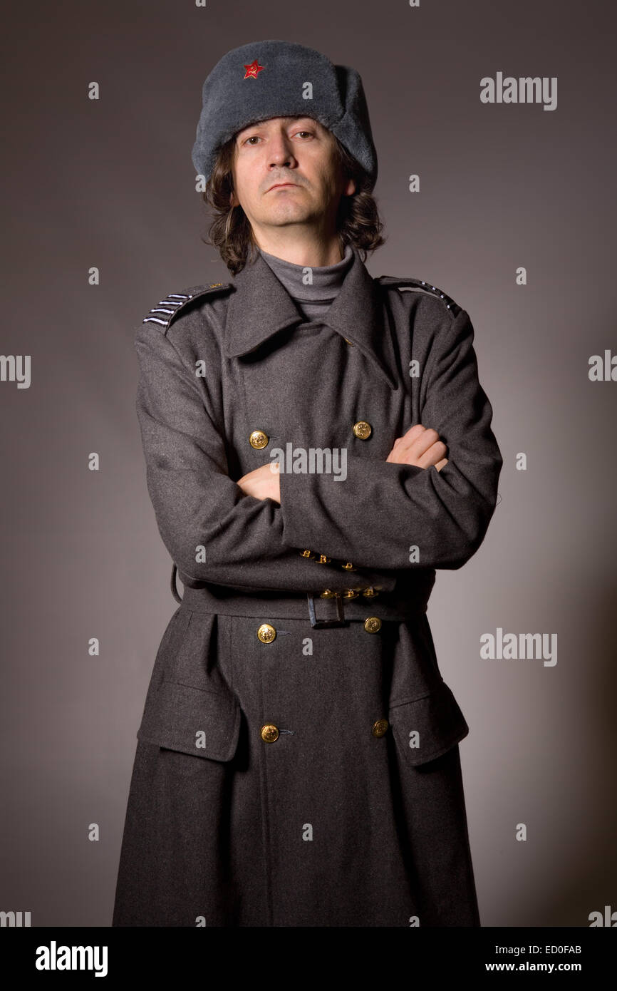 young man dressed as russian military, studio picture Stock Photo - Alamy