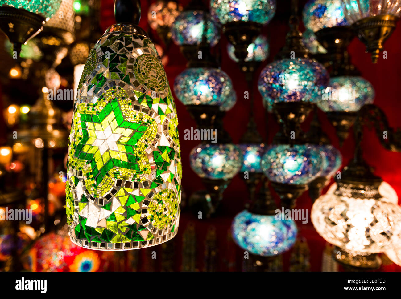 Multiple colorful Turkish lanterns for sale on market streets in ...