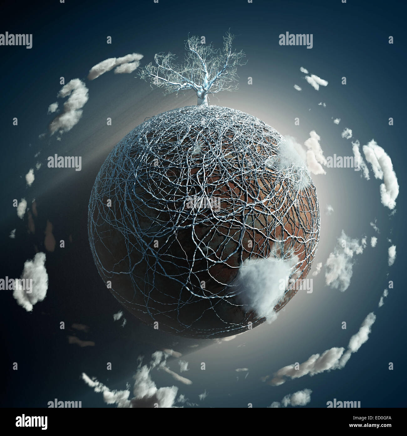 bare tree on small planet Stock Photo - Alamy