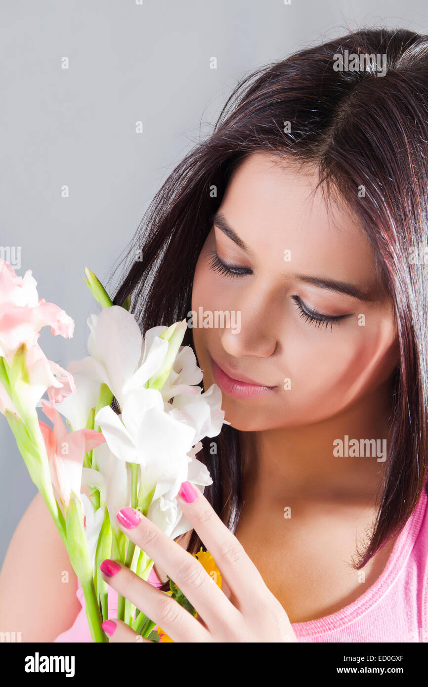 indian Beautiful lady Flower Valentine Day Stock Photo - Alamy