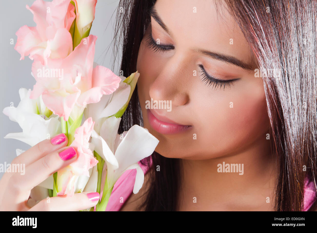 indian Beautiful lady Flower Valentine Day Stock Photo - Alamy