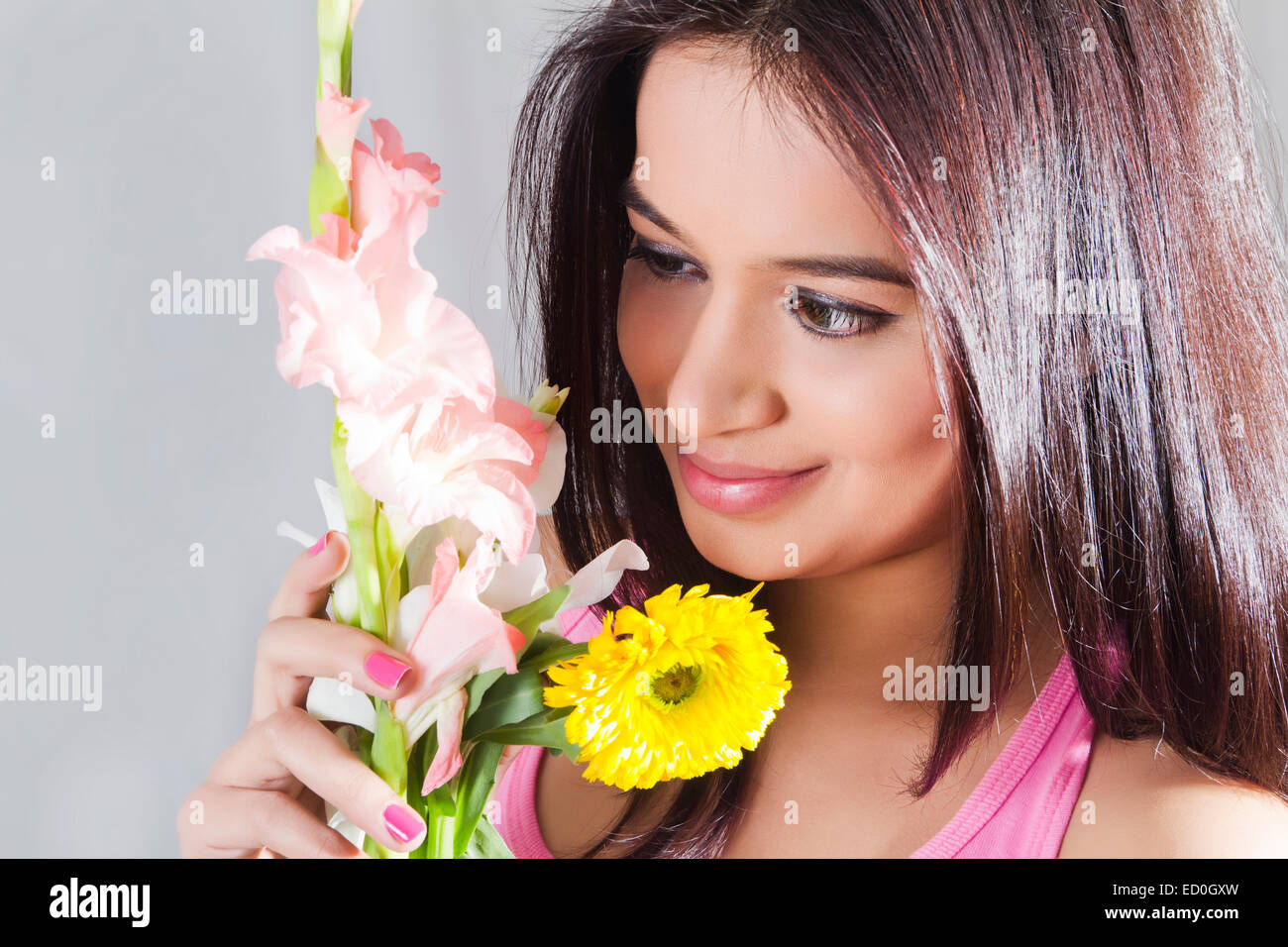 indian Beautiful lady Flower Valentine Day Stock Photo - Alamy