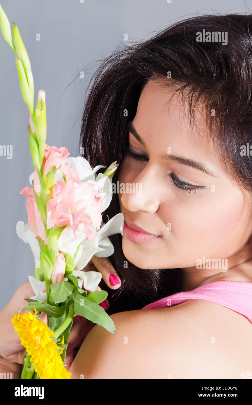 indian Beautiful lady Flower Valentine Day Stock Photo - Alamy