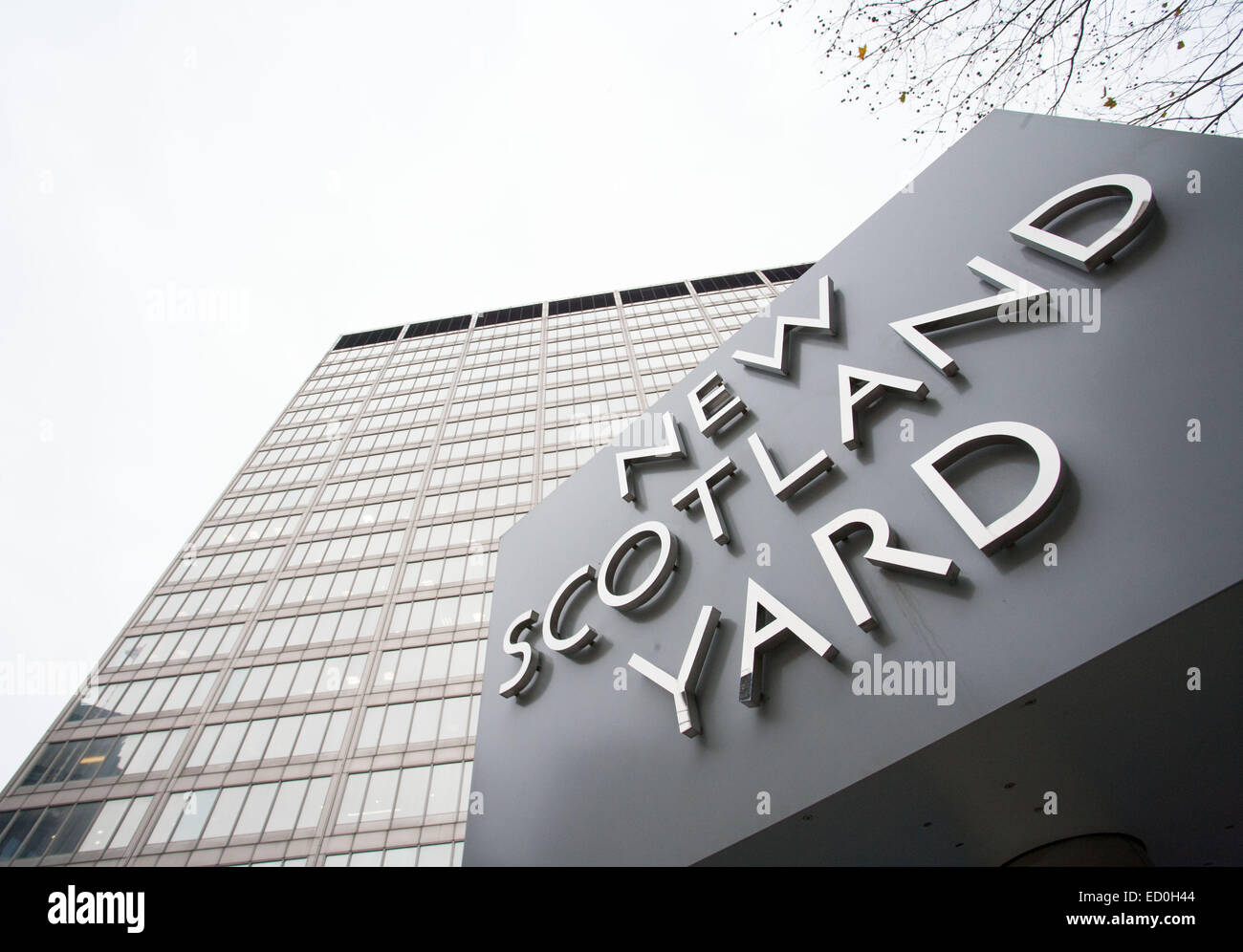 GV of the Revolving sign outside the Metropolitan Police Headquarters ...