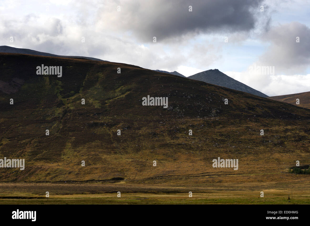 The dark and dramatic peaks of Lochnagar above Glenmuick in the ...