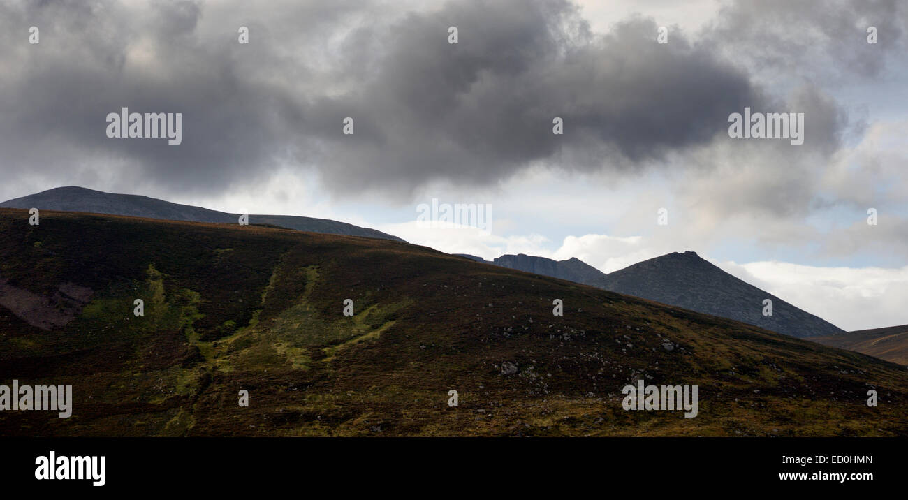 The dark and dramatic peaks of Lochnagar above Glenmuick in the ...