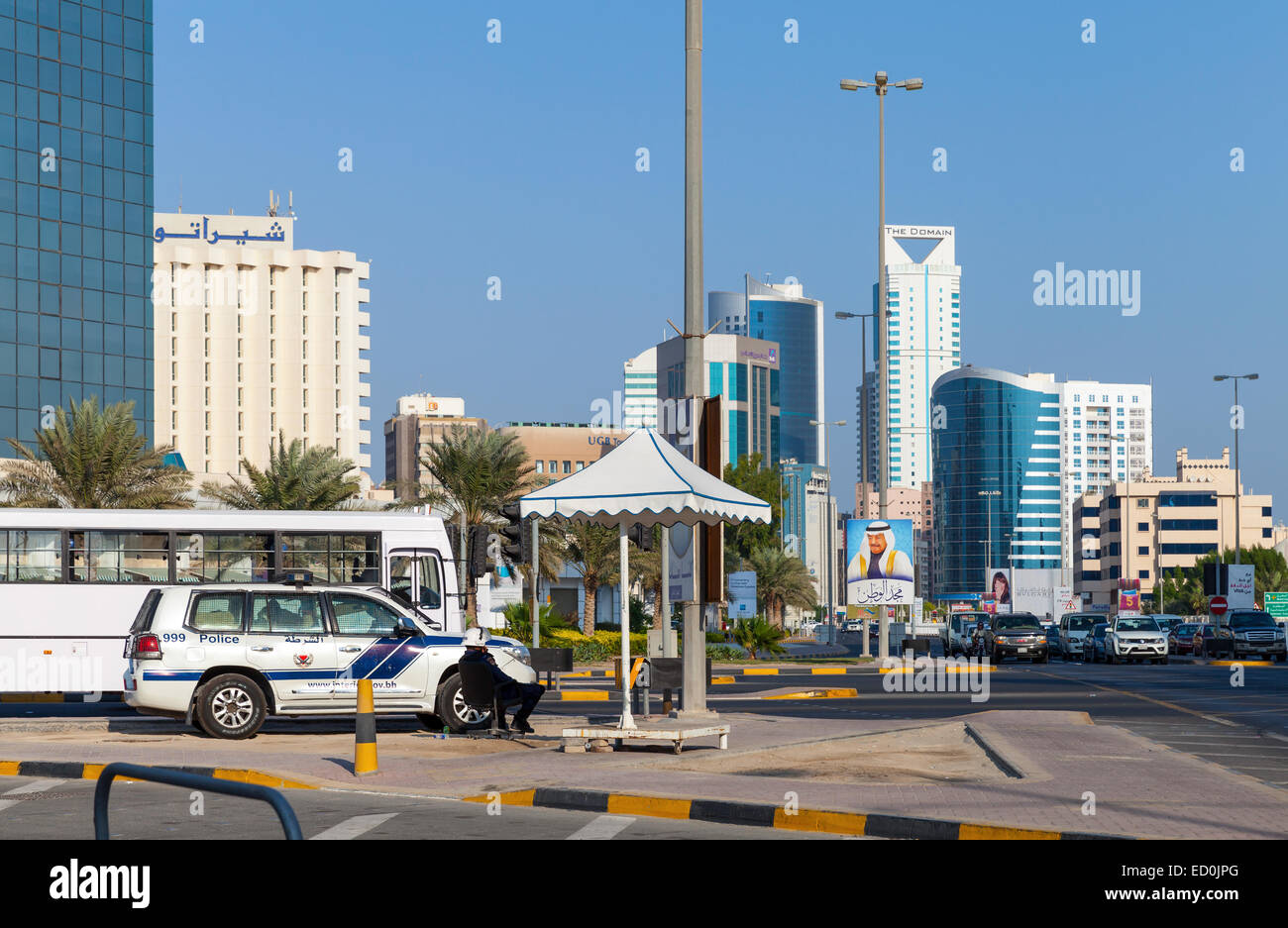 Manama, Bahrain - November 21, 2014: Police car with policeman in ...
