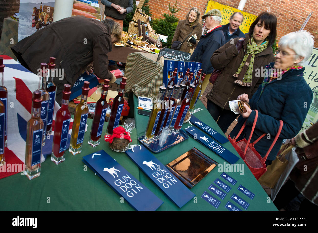 Stall selling Gun Dog Gin during food festival at Kington Herefordshire ...