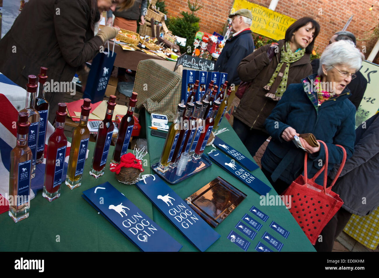 Stall selling Gun Dog Gin during food festival at Kington Herefordshire ...