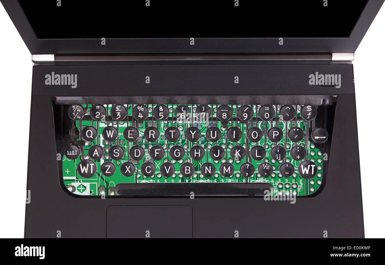 Laptop with old fashioned typewriter keys, isolated on white Stock ...