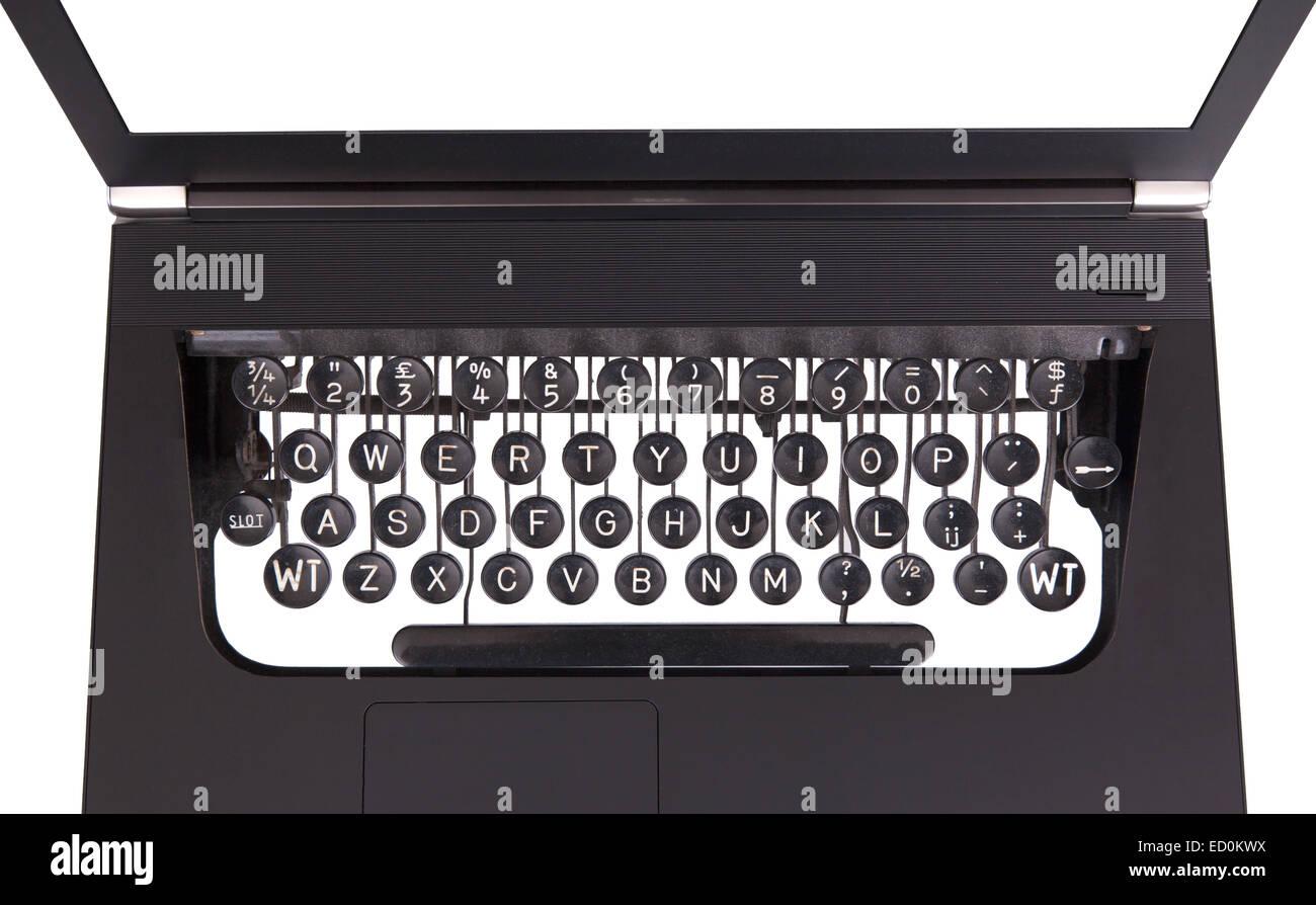 Laptop with old fashioned typewriter keys, isolated on white Stock ...