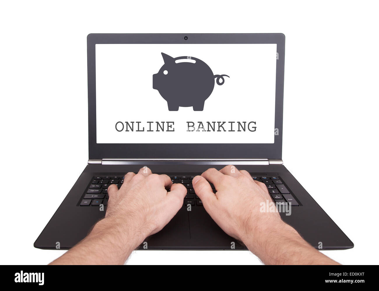 Man working on laptop, online banking, isolated Stock Photo - Alamy