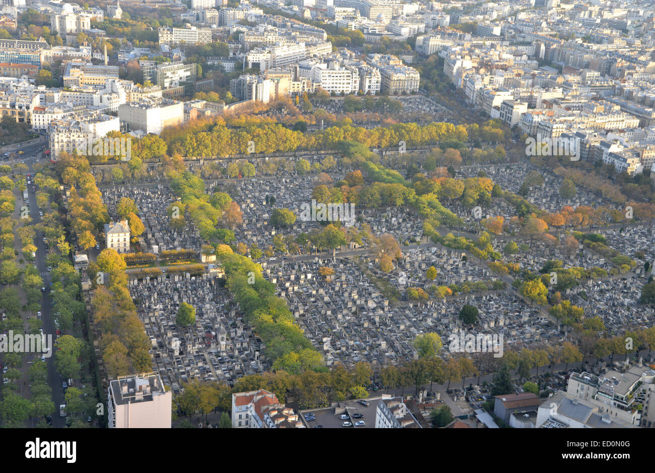 Montparnasse Cemetery in Paris' 14th arrondissement, viewed from above ...