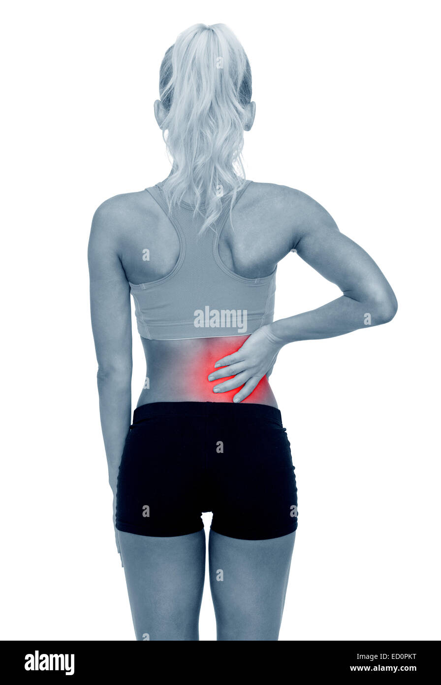 sporty woman touching her back Stock Photo - Alamy