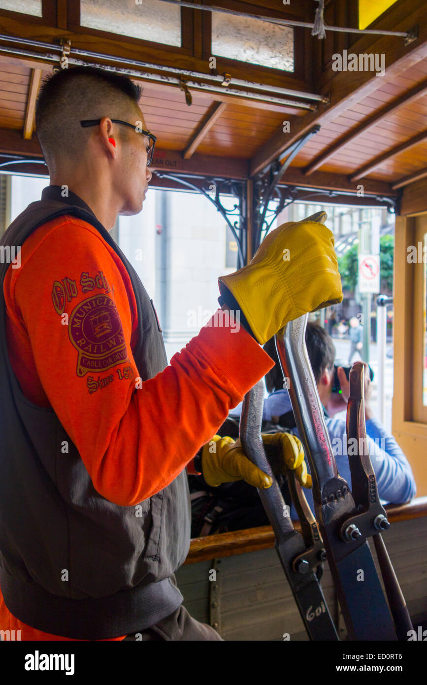 San Francisco cable car operator CA Stock Photo - Alamy