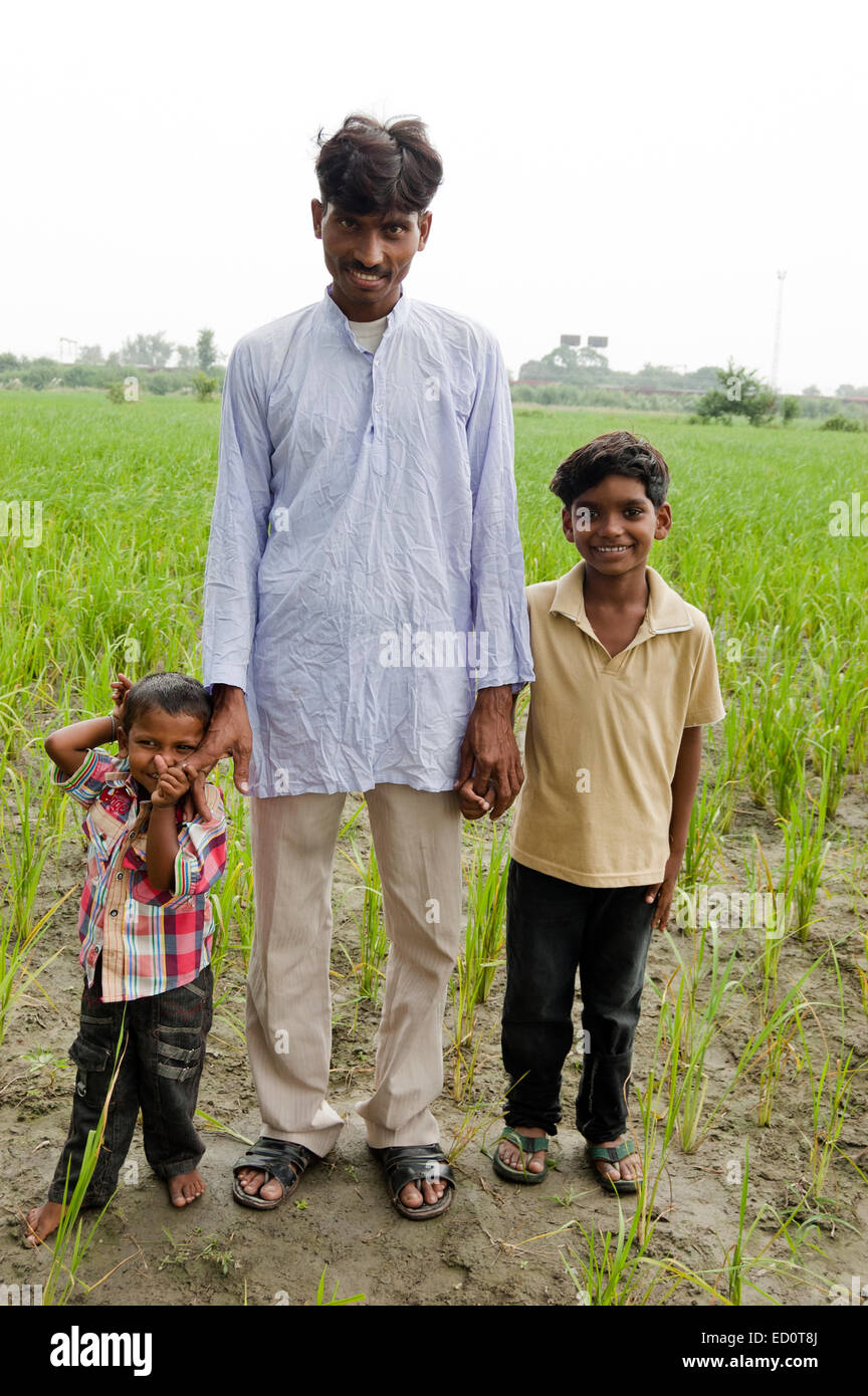 indian rural father with child field Stock Photo - Alamy