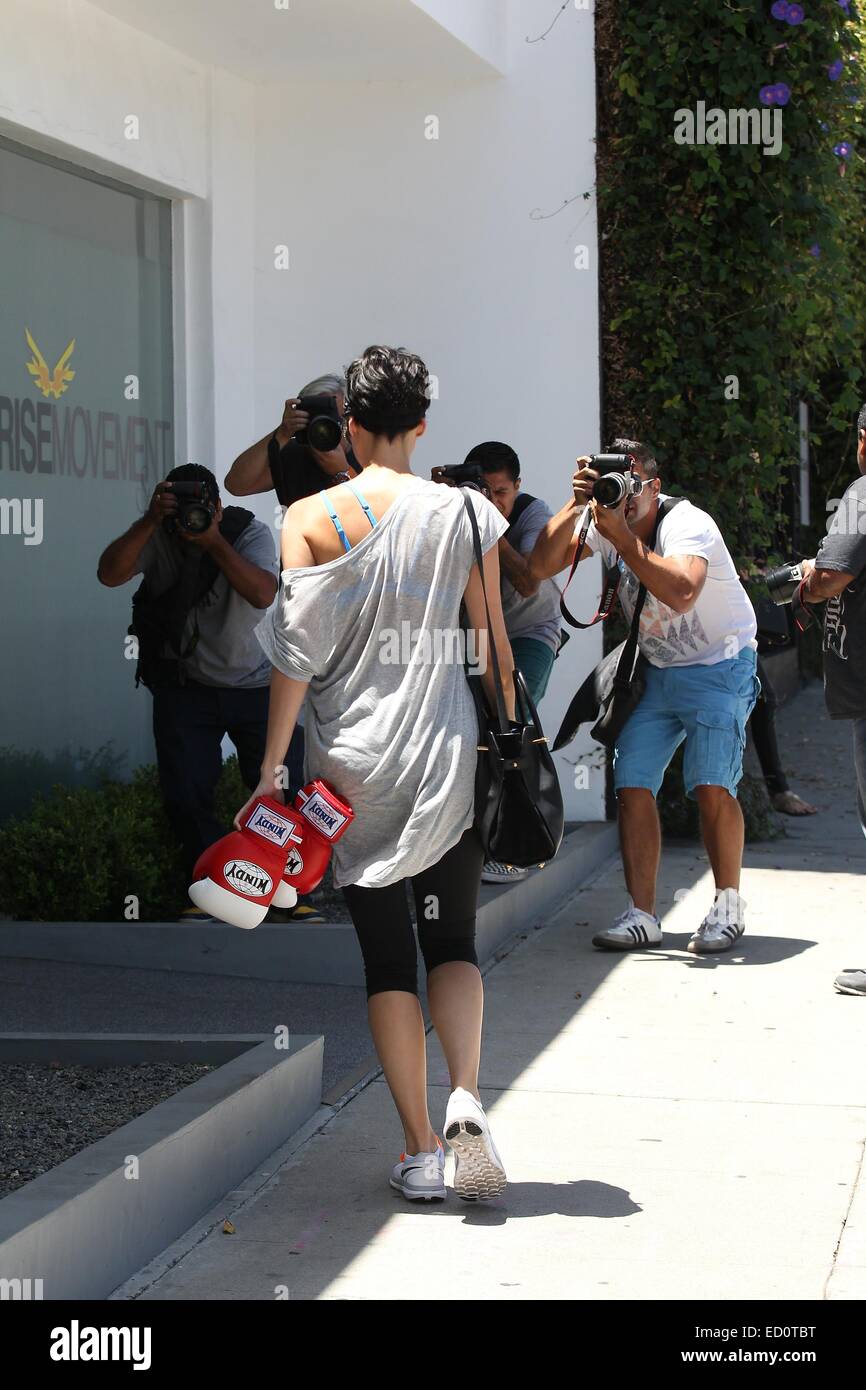 Jaimie Alexander arrives at a gym on Melrose Avenue holding a pair of ...