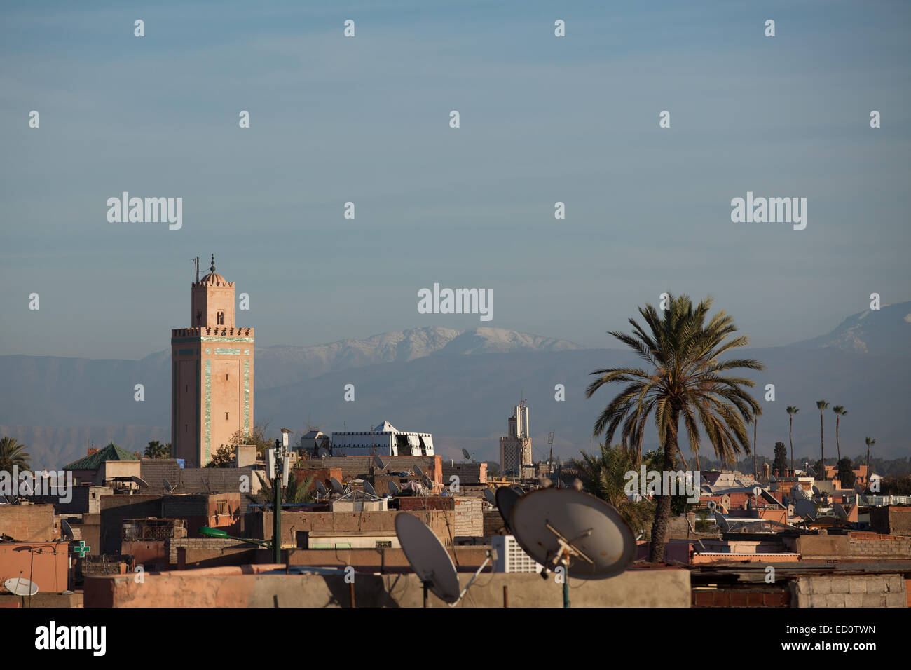 view of Marrakech skyline with Atlas Mountains Stock Photo - Alamy